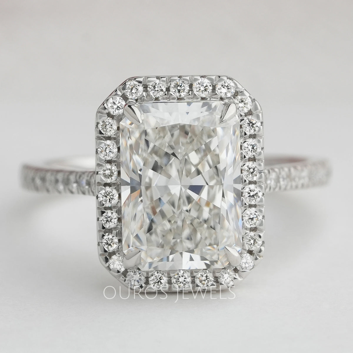 Lab Grown Accented Radiant Halo Diamond Ring — Ouros Jewels